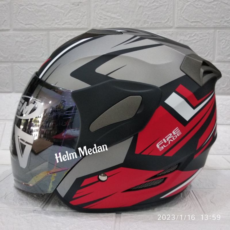 Jual Helm GM Fighter Original Fire Blade Black Silver Red Doff | Shopee ...