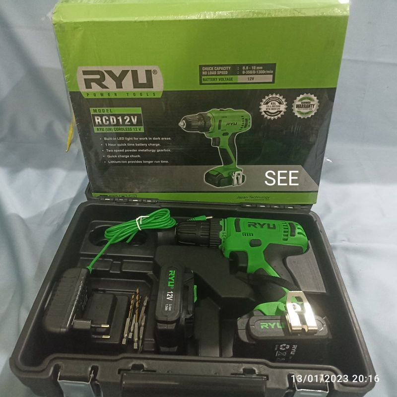 Jual MESIN BOR BATERAI RYU RCD12V CORDLESS DRILL BOR BESI KAYU BATERAI ...