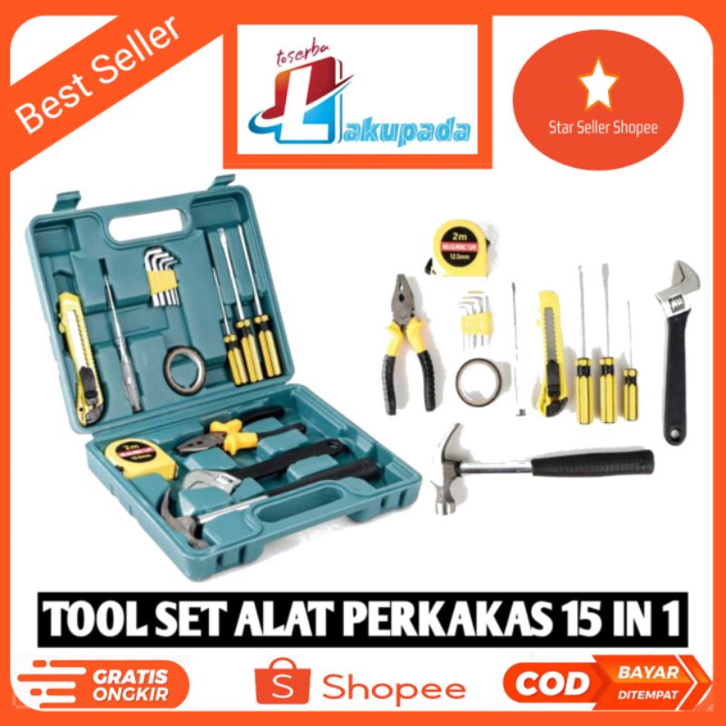 Jual Alat Set Perkakas Komplit Palu Tang Obeng Kunci Pas Tool Kit 15 in ...