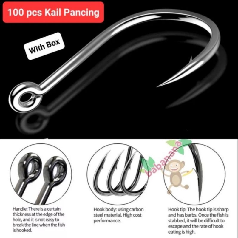 Jual 100pcs Hook With Box Mata Kail Pancing Set Alat Memancing Carbon ...