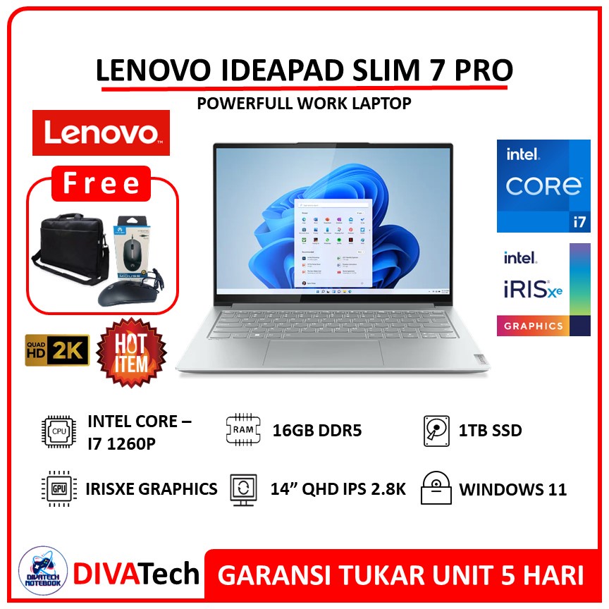 Jual Lenovo Ideapad Slim 7 Pro 14 Touch i7 1260P 16GB 1TB SSD QHD IPS 2.8K | Shopee Indonesia