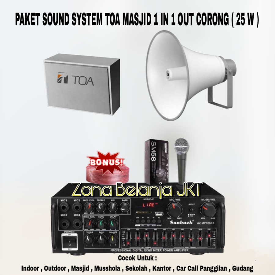 Jual PAKET SOUND SYSTEM TOA MASJID MUSHOLA 1 IN 1 OUT SPEAKER CORONG TOA 25W AMPLIFIER USB ...