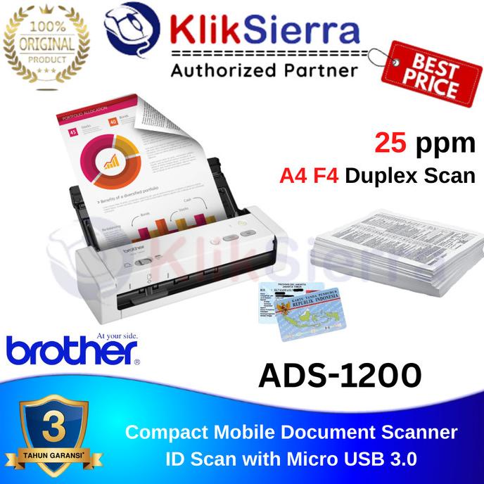 Jual BROTHER ADS-1200 Compact Portable Desktop Scanner ADS1200 ID Card ...