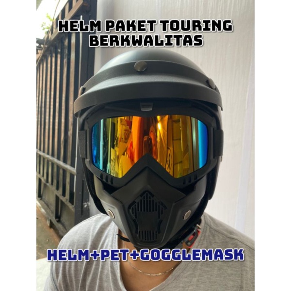 Jual Helm Bogo Retro Dewasa SNI google mask topeng paket touring ...