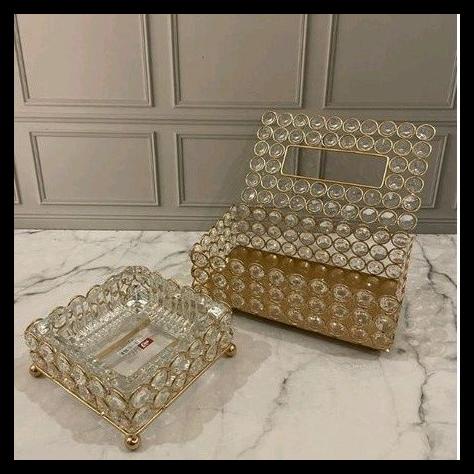Jual Tempat Tisu Tissue Box Dan Asbak Crystal Kristal Gold Emas Mewah ...