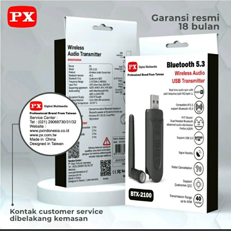 Jual PX Transmitter usb audio bluetooth 5.3 APtX Adaptive HD AUX BTX 2100 | Shopee Indonesia