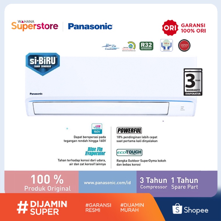 Jual Panasonic AC Split Wall Mounted Dinding Standard si-BiRU R32 1 PK ...
