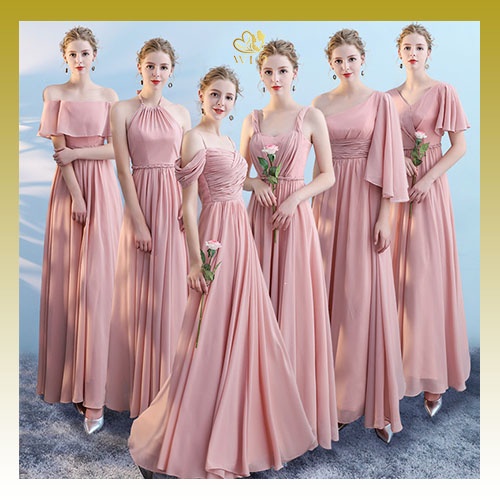 Jual WED Gaun Bridesmaid Panjang Gaun Pesta Style Korea Warna Soft Pink ...