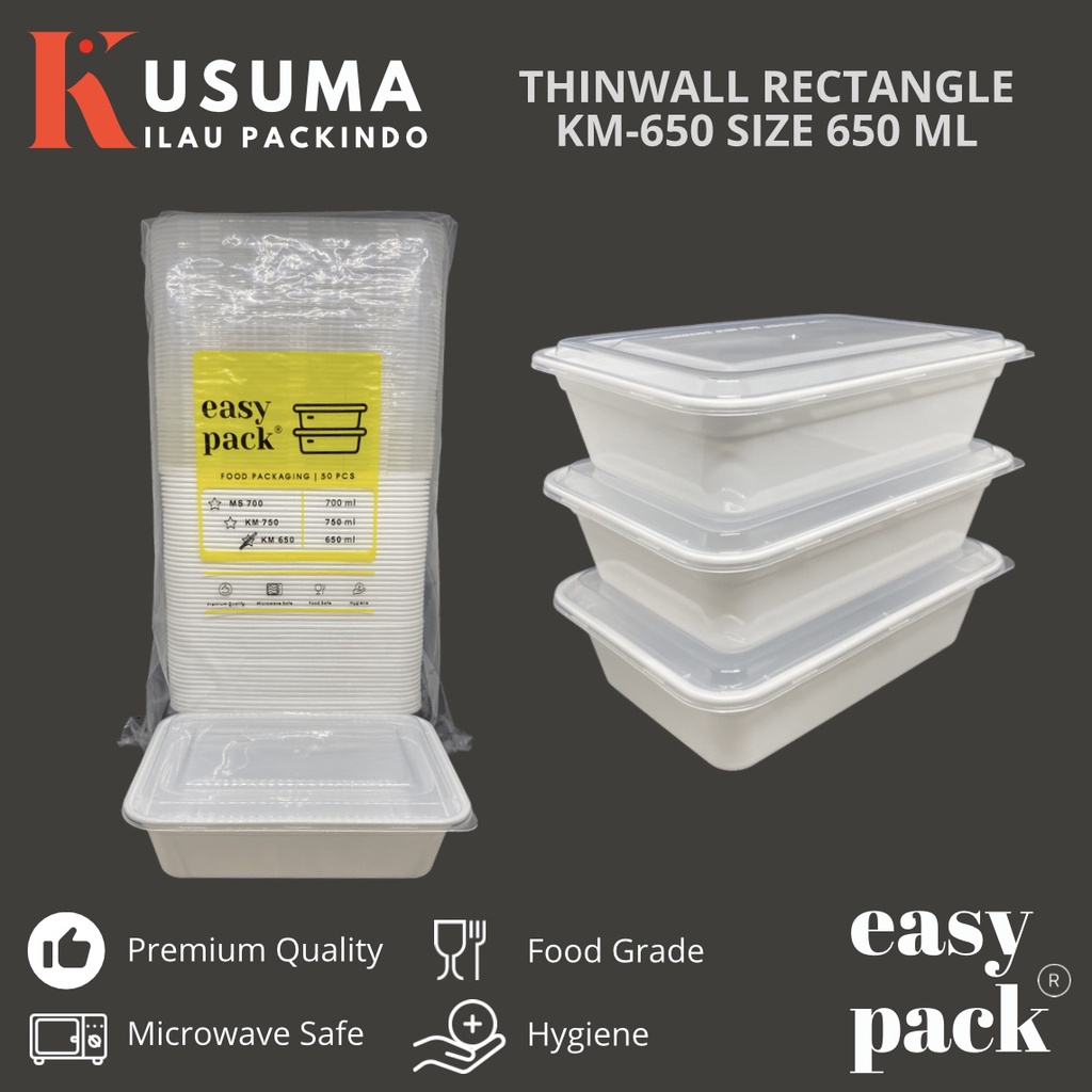 Jual EASYPACK THINWALL RECTANGLE 650ML (KM-650) ISI 50PCS PER PACK PERSEGI PANJANG PUTIH SUSU ...