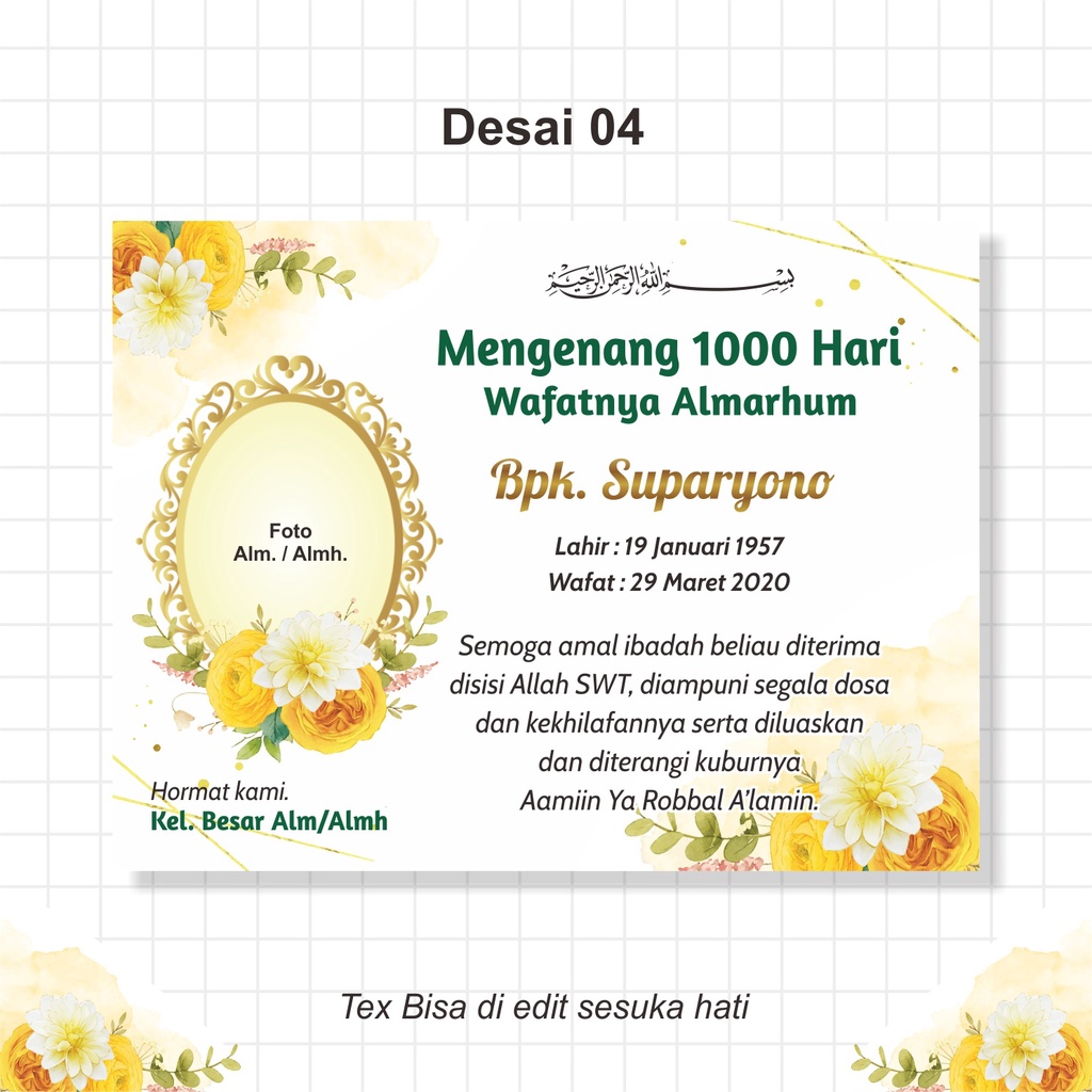Jual Stiker/kartu tahlilan untuk mengenang 40/100/1000 hari orang ...