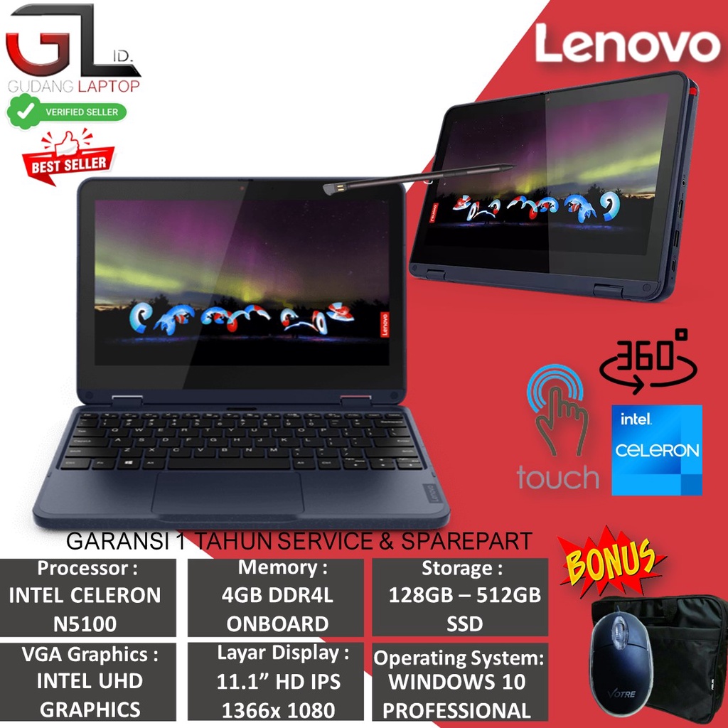 Jual LAPTOP 2IN1 TOUCHSCREEN LENOVO WINBOOK 500W G3 INTEL N5100 RAM 4GB ...