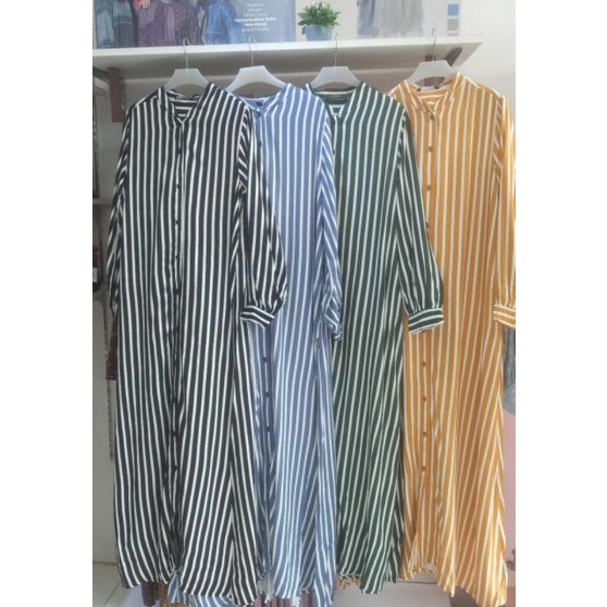 Jual Gamis kancing rayon stripe elzatta | Shopee Indonesia