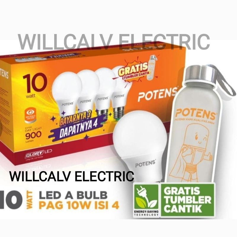 Jual Lampu POTENS Paket led bulb GLORY 10W 3 free 1 ( isi 4 pc) cahaya ...