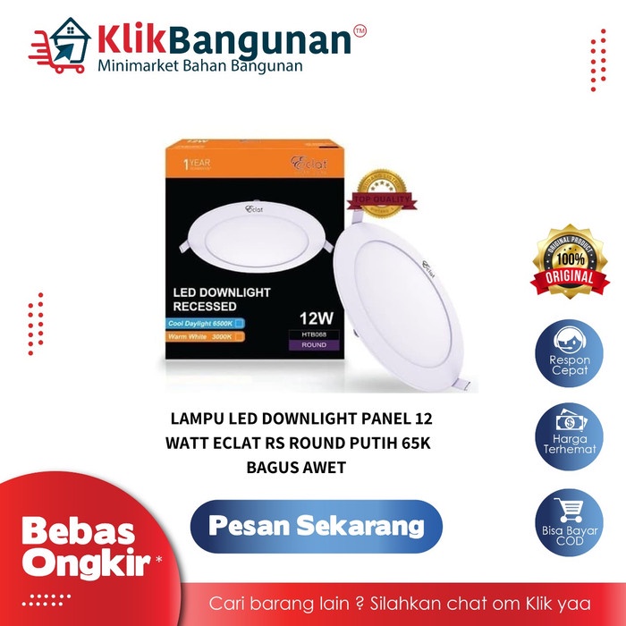 Jual LAMPU LED DOWNLIGHT PANEL 12 WATT ECLAT RS ROUND PUTIH 6500K BAGUS ...