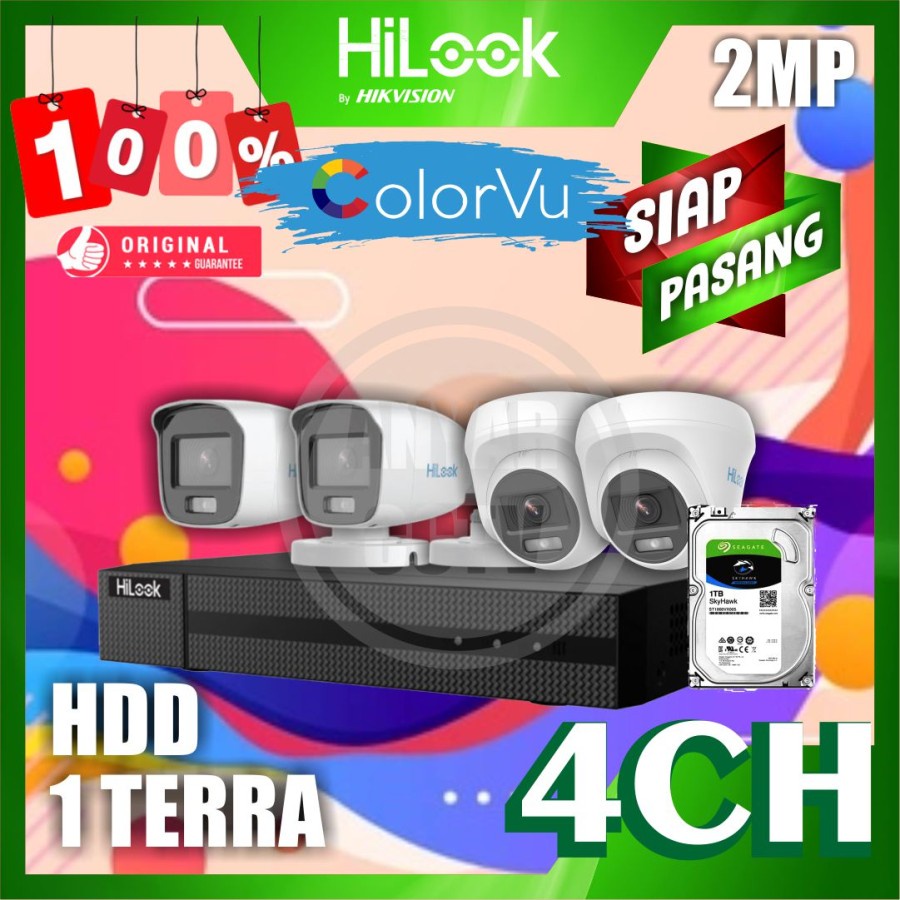 Jual Paket CCTV HiLook 2MP COLORVU 4 KAMERA HDD 1TB SIAP PASANG ...