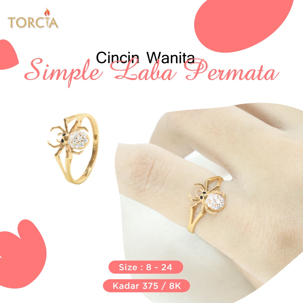 Jual Cincin Wanita Emas Asli Simple Laba-Laba Permata Kadar 375 Torcia ...