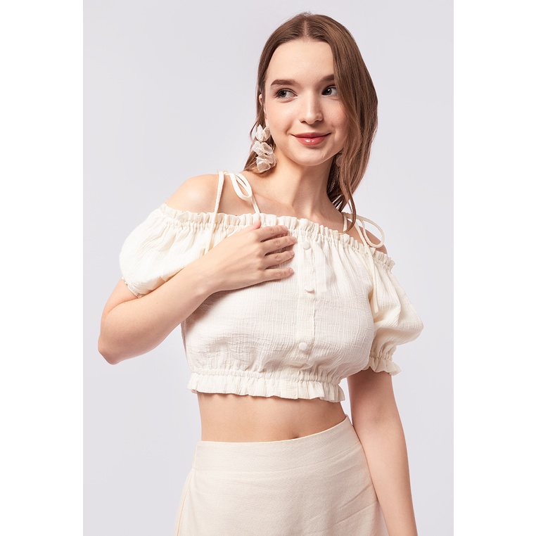 Jual COLORBOX Off Shoulder Crop Top Off White | Shopee Indonesia