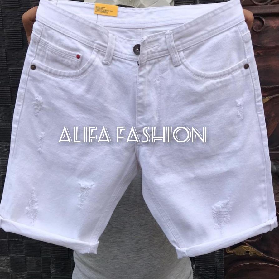 Jual MPR.31Ja23ν VOLIST CELANA PENDEK PRIA JEANS WARNA PUTIH SOBEK ...