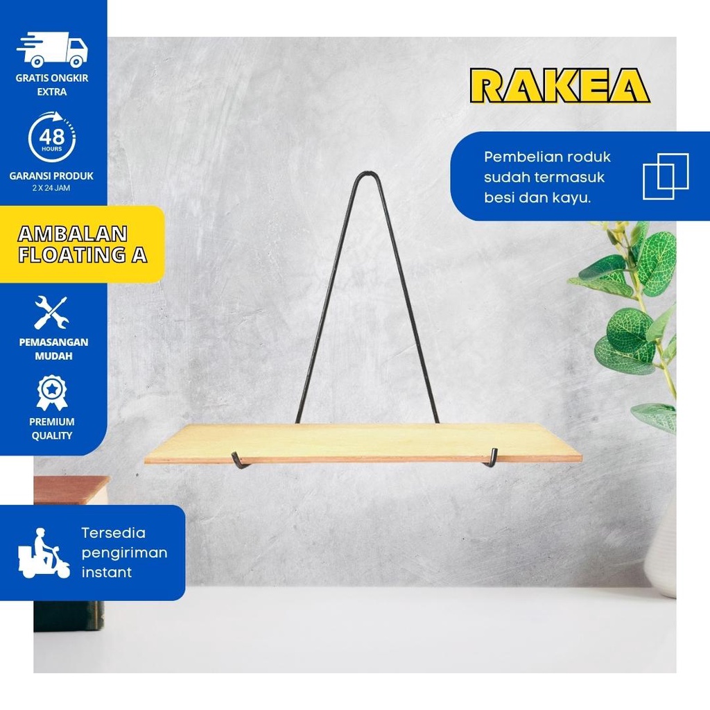Jual FLOATING A - rak dinding kayu dengan cantolan besi kawat - ambalan ...