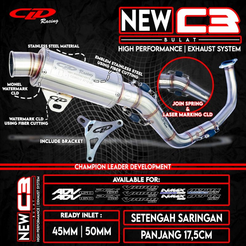 Jual Knalpot CLD Racing New C3 Vario 125 Vario 150 N max Aerox Lexy Pcx ...