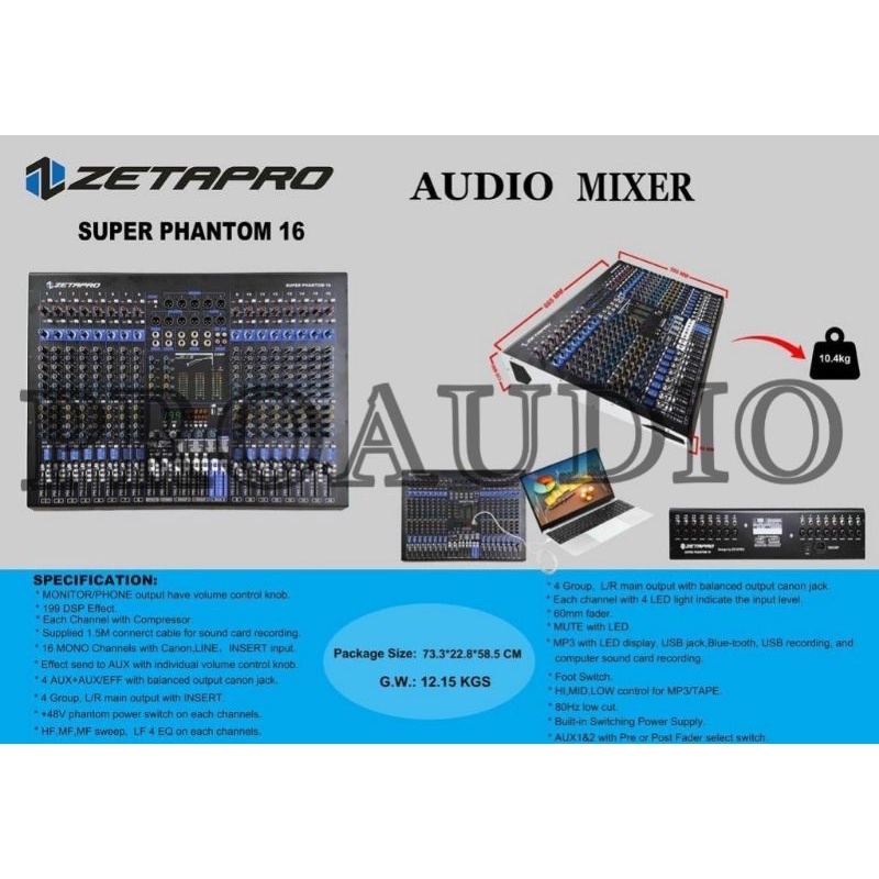 Jual MIXER AUDIO ZETAPRO 16 CHANNEL SUPER PHANTOM 16 COMPRESSOR ORIGINAL | Shopee Indonesia
