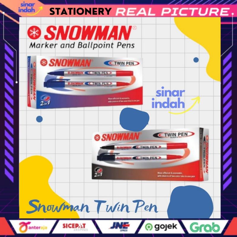 Jual TWIN PEN SNOWMAN SPIDOL PULPEN 2 WARNA MERAH HITAM BIRU JOYKO ...