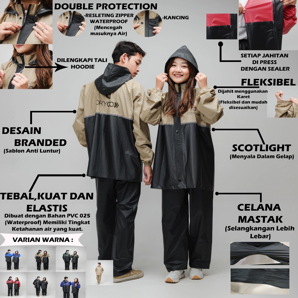 Jual JAS HUJAN SET HOODIE (PREMIUM QUALITY) by ORYGO RAINCOAT (Pria & Wanita) Desain Trendy Anti ...