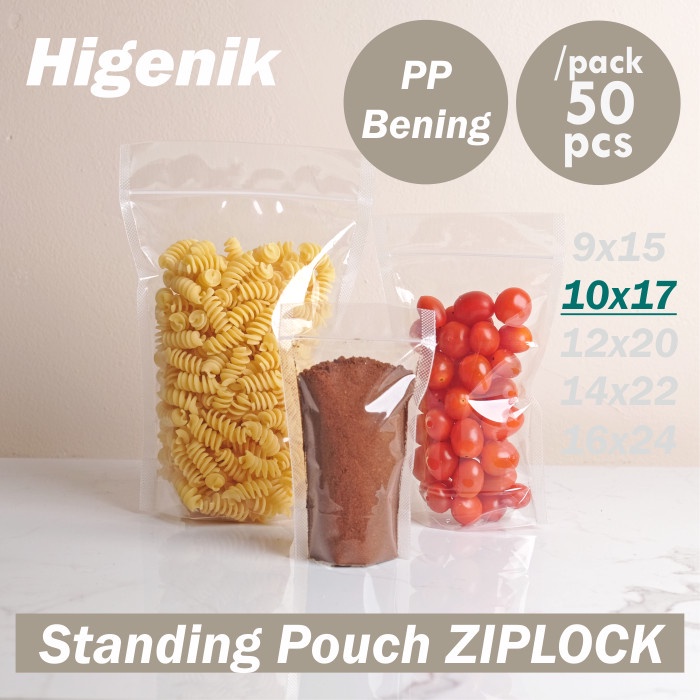 Jual Plastik Standing Pouch 10x17 Bening dengan Ziplock isi 50 pcs ...