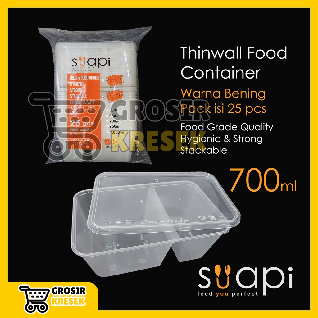 Jual [Grosir] T140 Food Container SUAPI 700 ml Sekat 2 isi 25 Thinwall Transparan | Shopee Indonesia