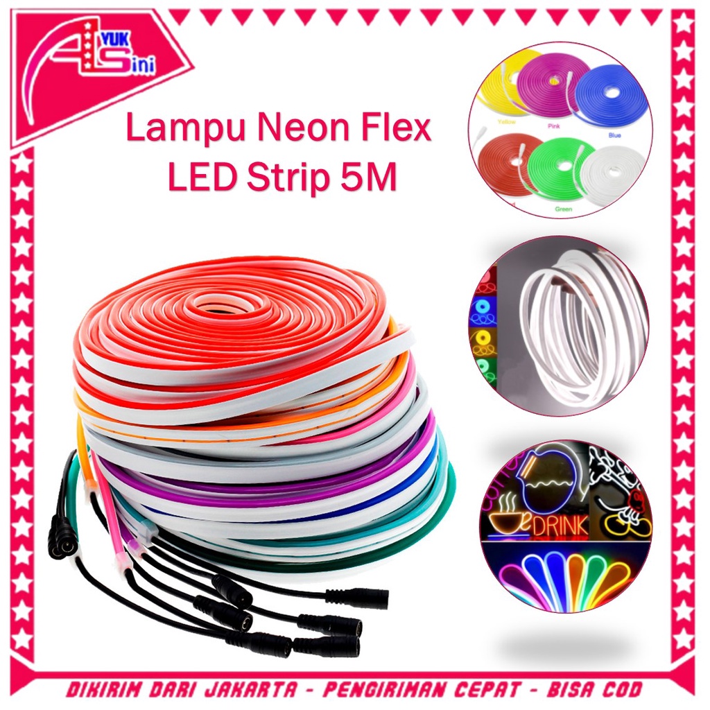 Jual AS Lampu Neon Flex LED Strip Selang Panjang 5M DC 12V Waterproof DIY Plafon Ceiling Indoor ...