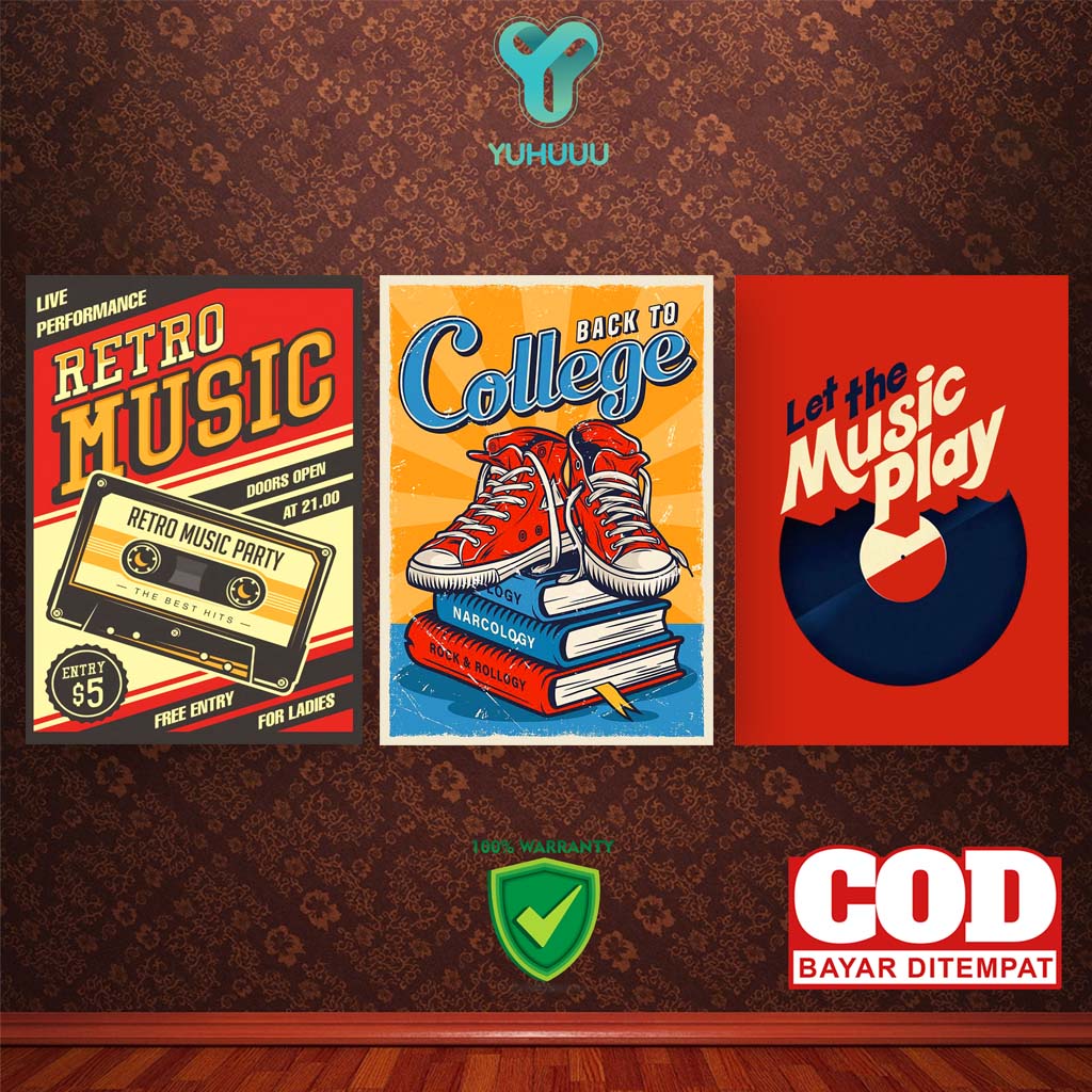Jual YUHUUU - Hiasan Dinding Kamar Poster Kayu MUSIK RETRO VINTAGE ...