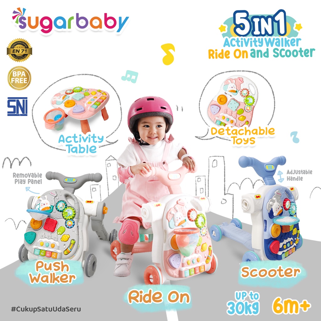 Jual Sugarbaby 5in1 Activity Walker, Ride-On and Scooter/Push walker ...