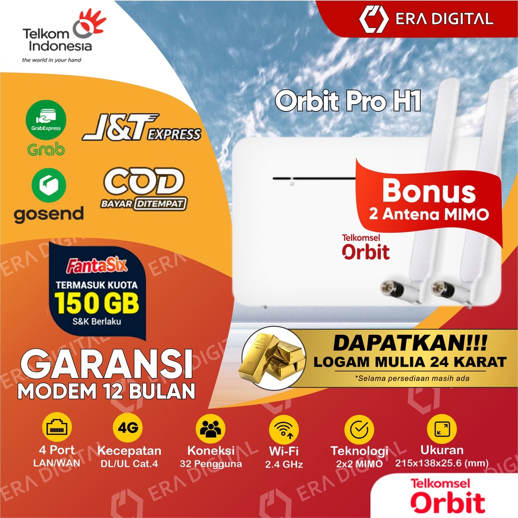 Jual Telkomsel Orbit Star Pro H1 Modem Router WiFi Huawei B535 4G Bonus Kuota 150GB High Speed ...