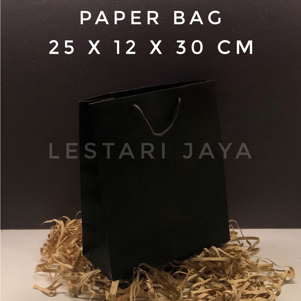 Jual Paper Bag Hitam Polos / Tas kertas belanja / shoping / Kantong Souvenir Pigura 25x12x30 cm ...