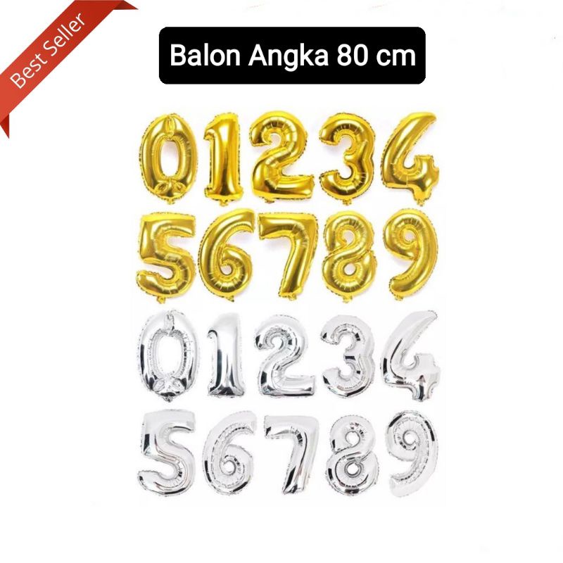 Jual Balon foil angka 0-9 warna 80cm 32 inch silver gold ballon number ...