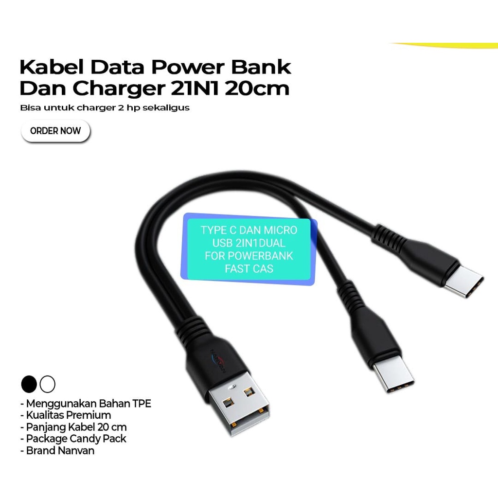 Jual J459 ORIGINAL KABEL DATA PENDEK POWERBANK DUAL USB TYPE C MICRO ...