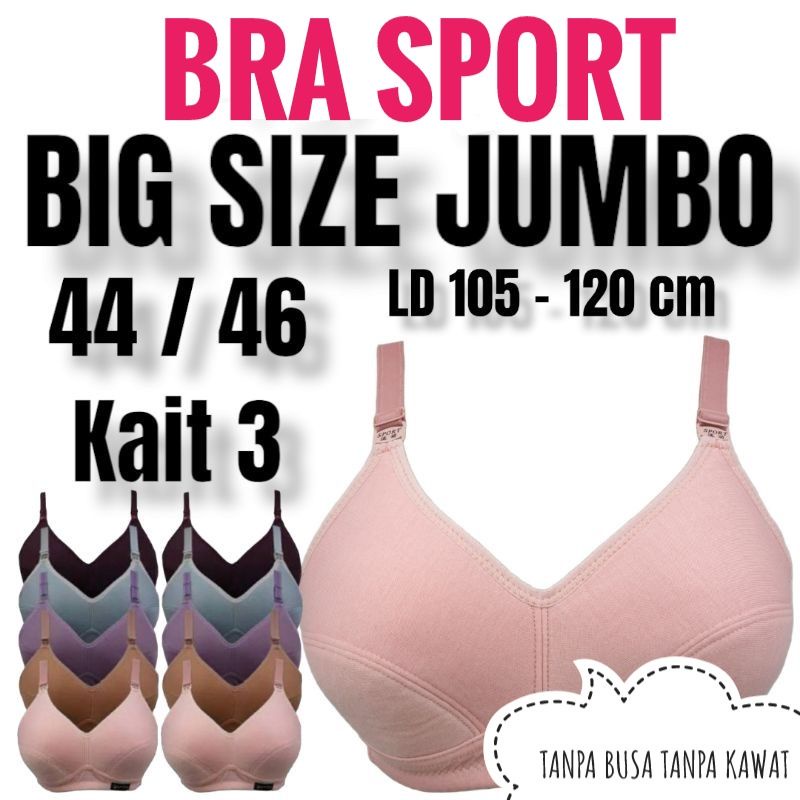 Jual BRA SPORT BIG SIZE JUMBO SIZE 44 46 KAIT 3 TANPA BUSA TANPA KAWAT | Shopee Indonesia