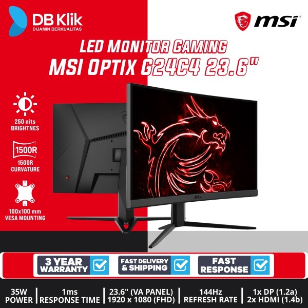 Jual LED Monitor Gaming MSI Optix G24C4 23.6" 144Hz Curved Full HD HDMI ...