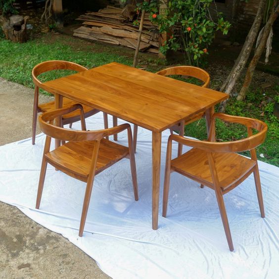 Jual Meja makan cafe selly kursi 4 Produksi Jepara Bahan Kayu Jati Berkualitas | Shopee Indonesia