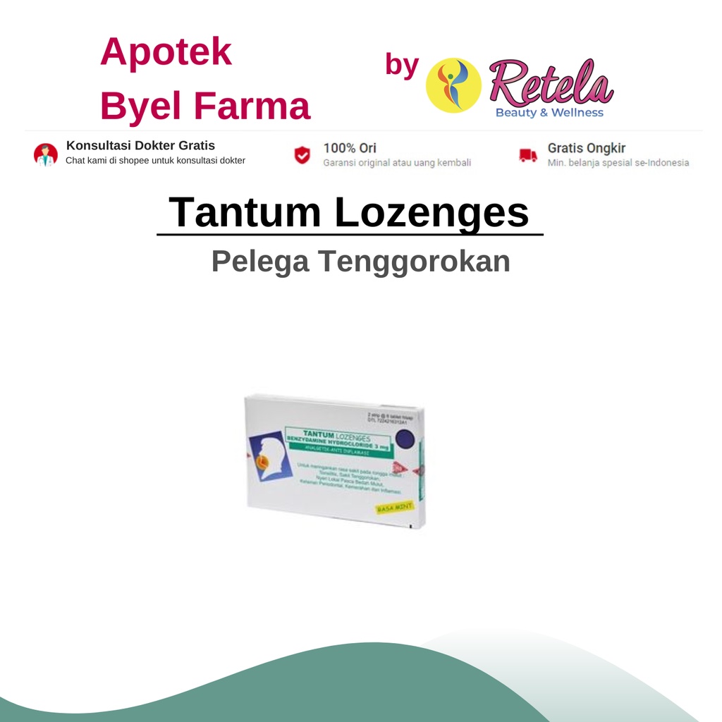 Jual Tantum Lozenges Strip 6 Tablet / Benzydamine / Radang Tenggorokan ...