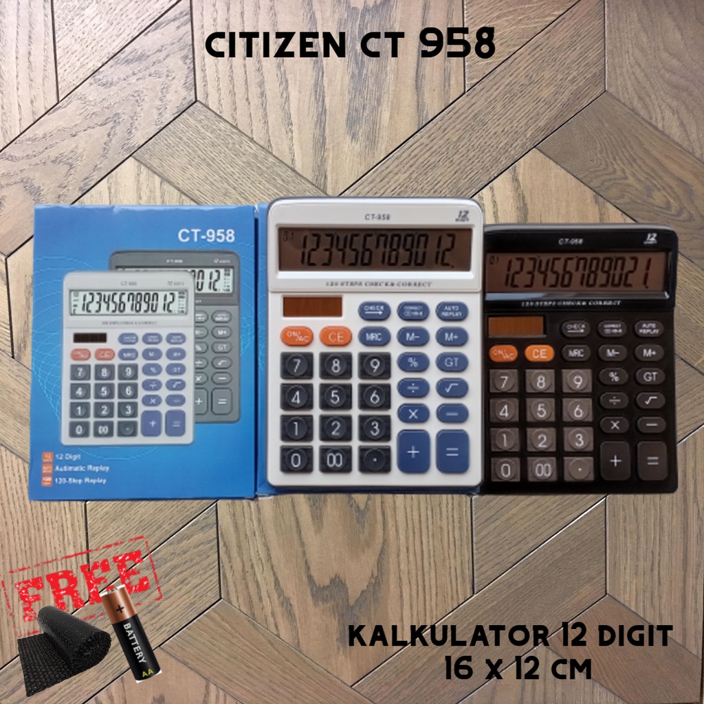 Jual Kalkulator Besar Polos Hitam Putih Ukuran 16 x 12cm Display 12 ...