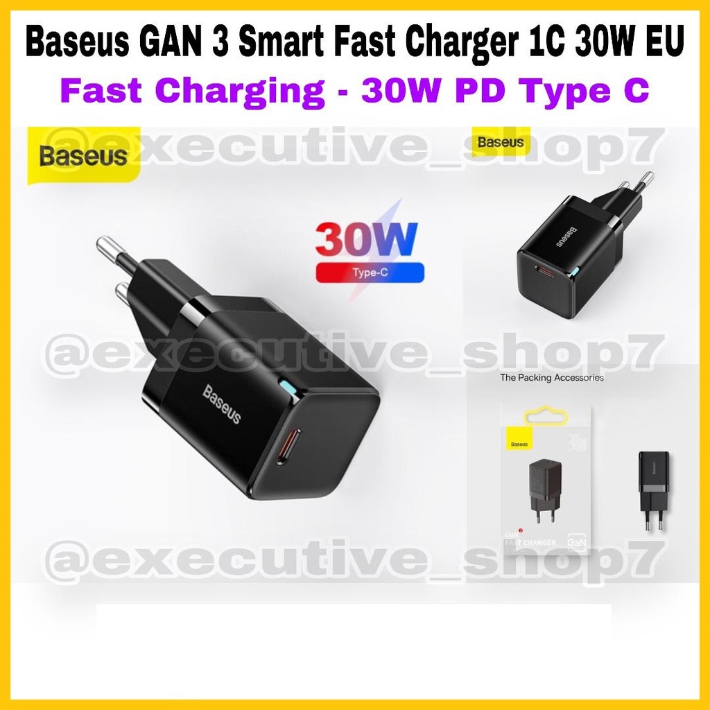 Jual Baseus GAN 3 Smart Fast Charger 1C 30W EU - Fast Charging - 30W PD ...