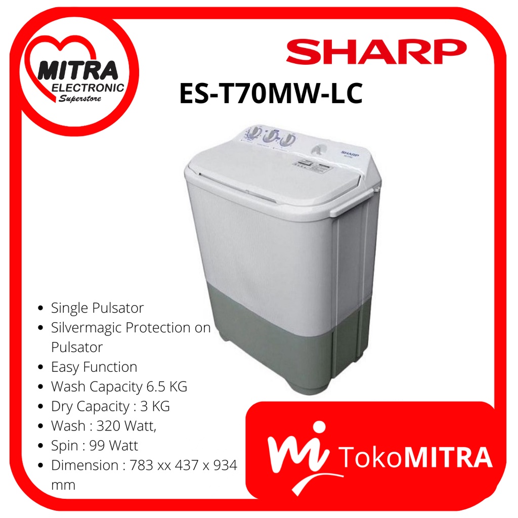 Jual MESIN CUCI SHARP ES-T70MW-LC | Shopee Indonesia