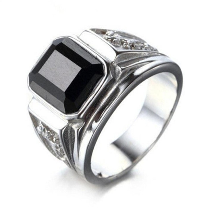 Jual Cincin Batu Akik Hitam Black Onyx Pria Titanium Silver Premium C15 ...