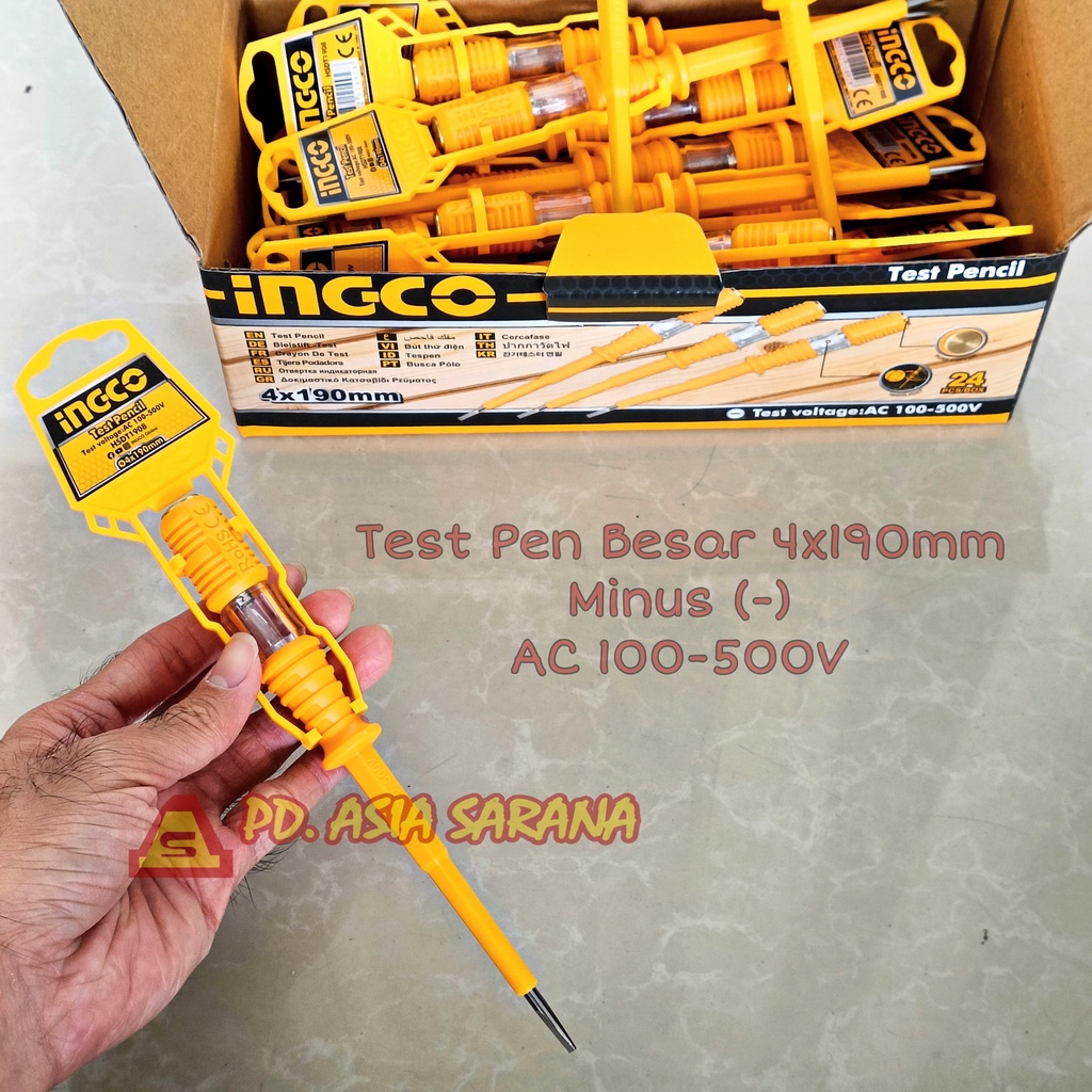 Jual Test Pen 500VAC (-) 4x190mm INGCO HSDT1908 Obeng Tespen Listrik ...