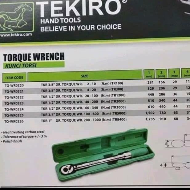 Jual Deskripsi TEKIRO kunci torsi 1/2" kunci momen torque wrench 40-200 N.m | Shopee Indonesia