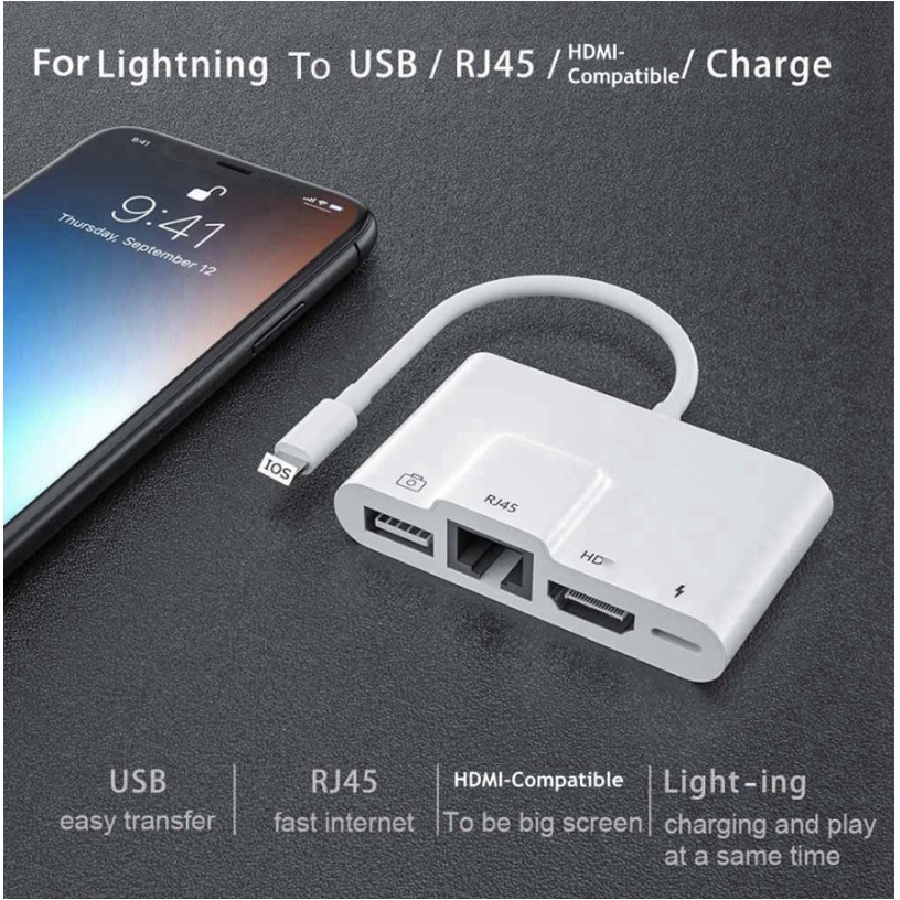 Jual Lightning to RJ45 LAN Ethernet HDMI USB OTG Charger Digital AV ...