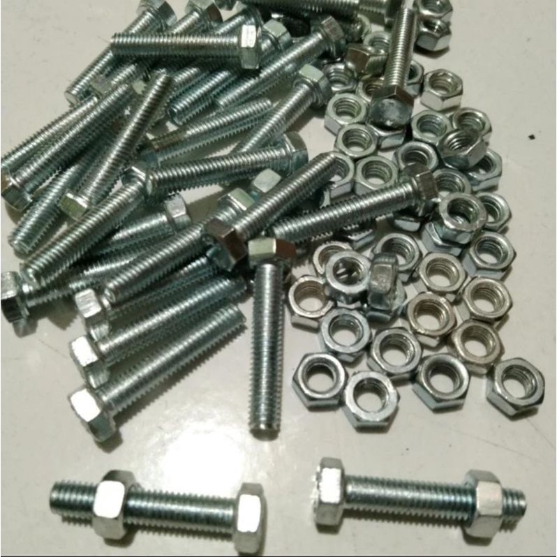 Jual 20 pcs baut + mur putih BMP m5 x 25 mm galvanis ( kunci 8 ) | Shopee Indonesia