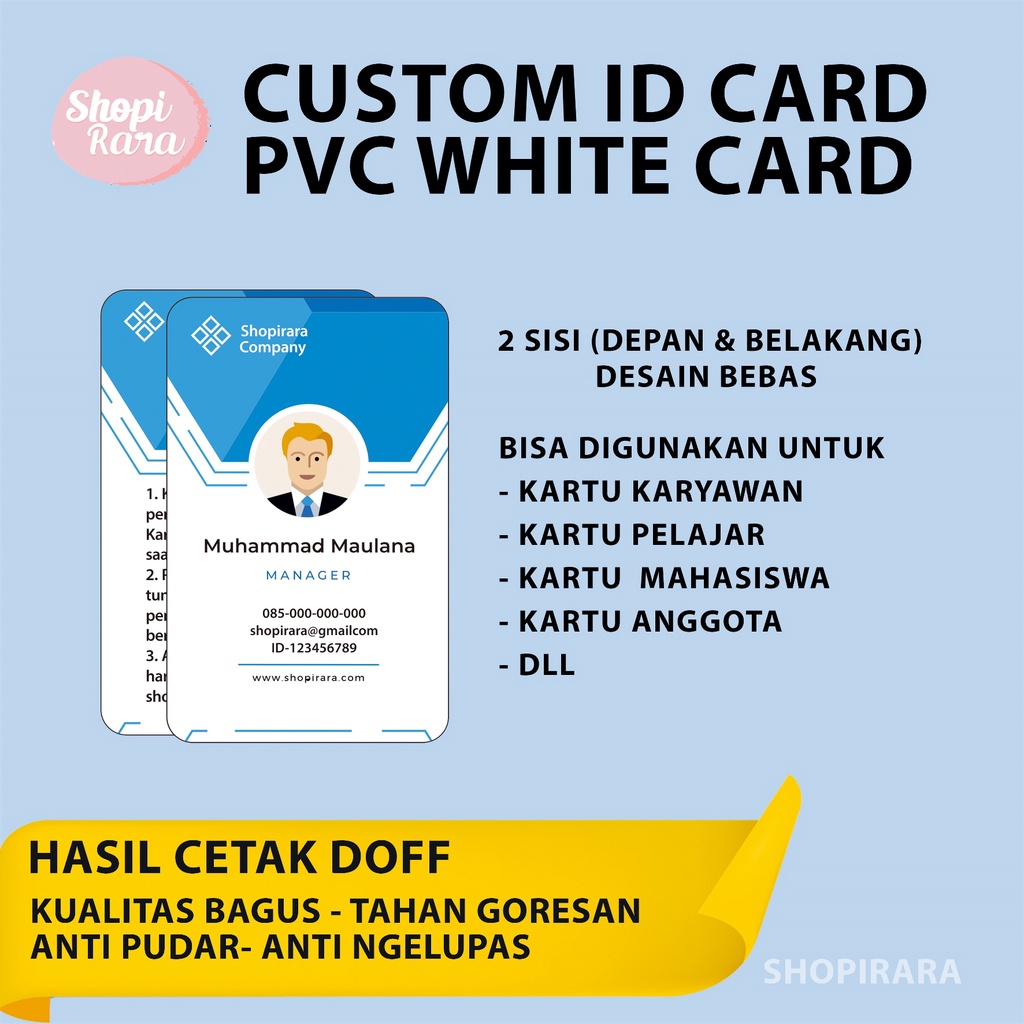 Jual CETAK CUSTOM MENGGUNAKAN KARTU PVC ID CARD | Shopee Indonesia