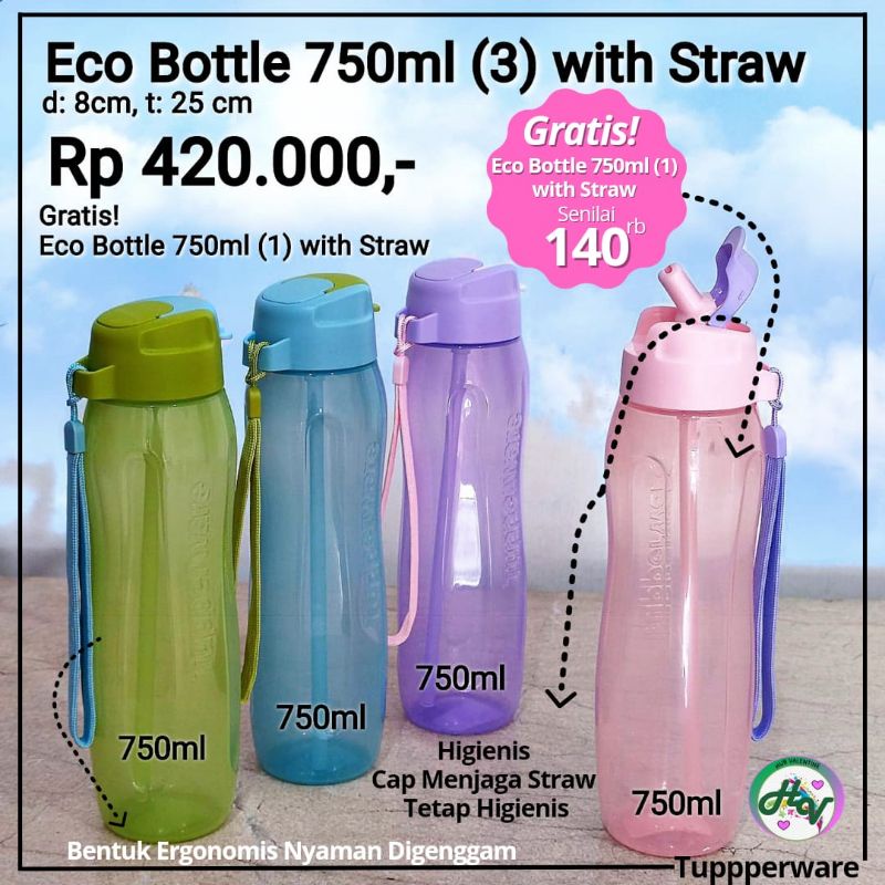 Jual eco straw 750 ml tupperware sisa pink dan hitam | Shopee Indonesia